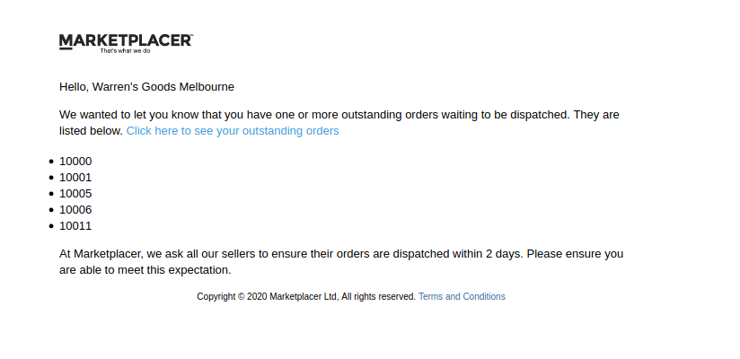 Email reminders for non-dispatched invoices – Marketplacer